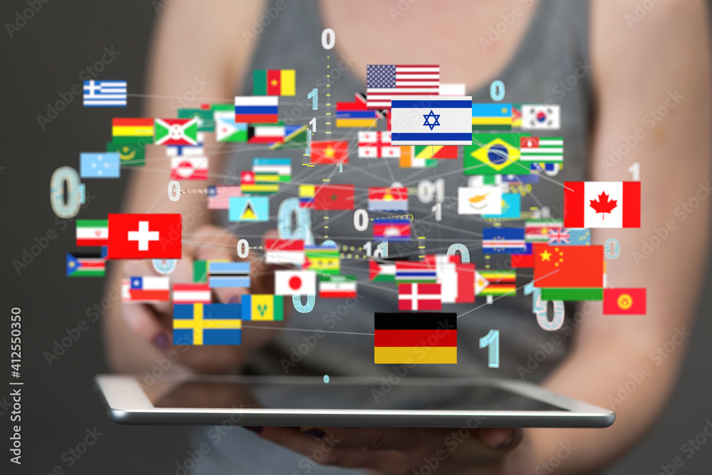 Global communication and international messaging concept, national ...