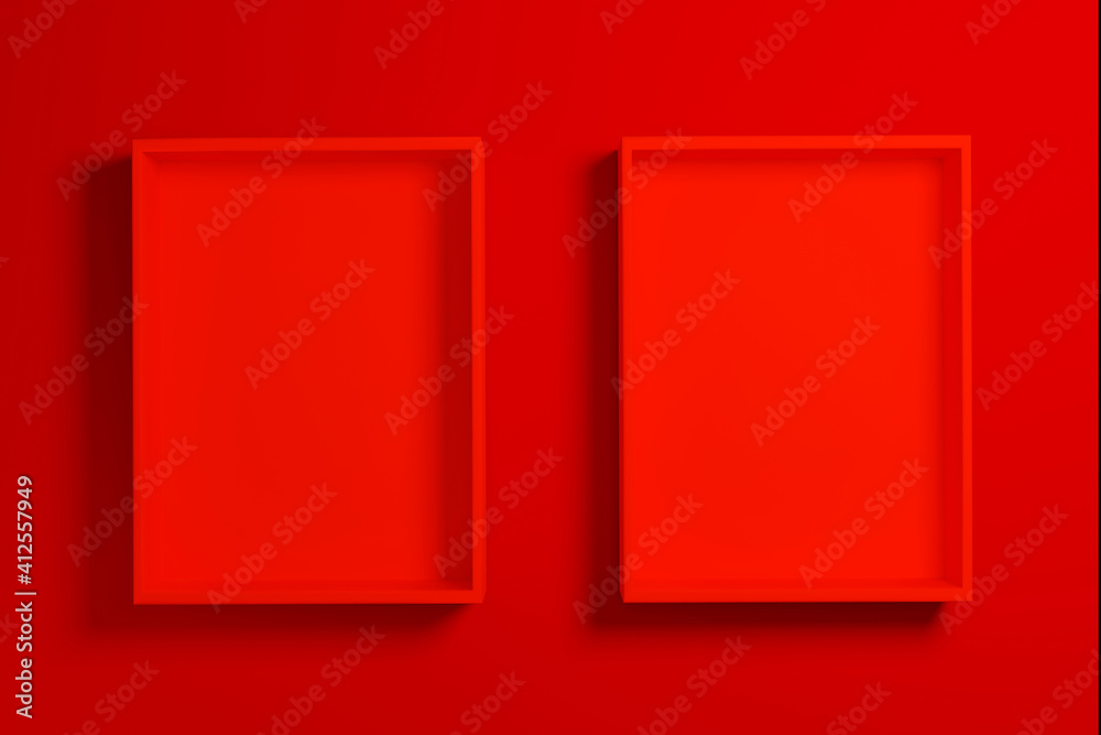 Red box or tray mockup for product presentation on red background, 3d ...