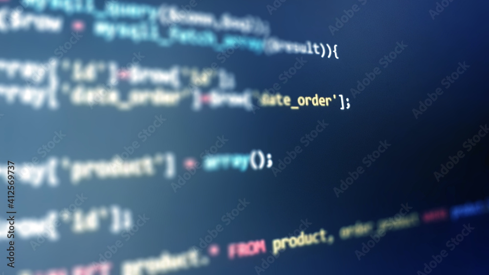 Software development monitor screen background. Developer display with ...