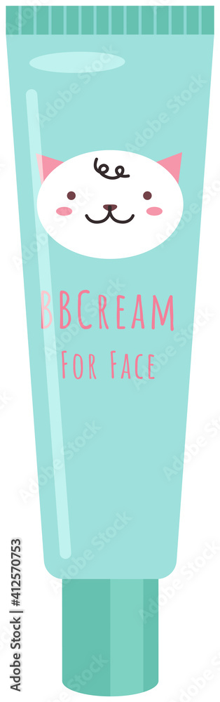 Cute face bbqcream in tube isolated on a white background. Blue tube ...