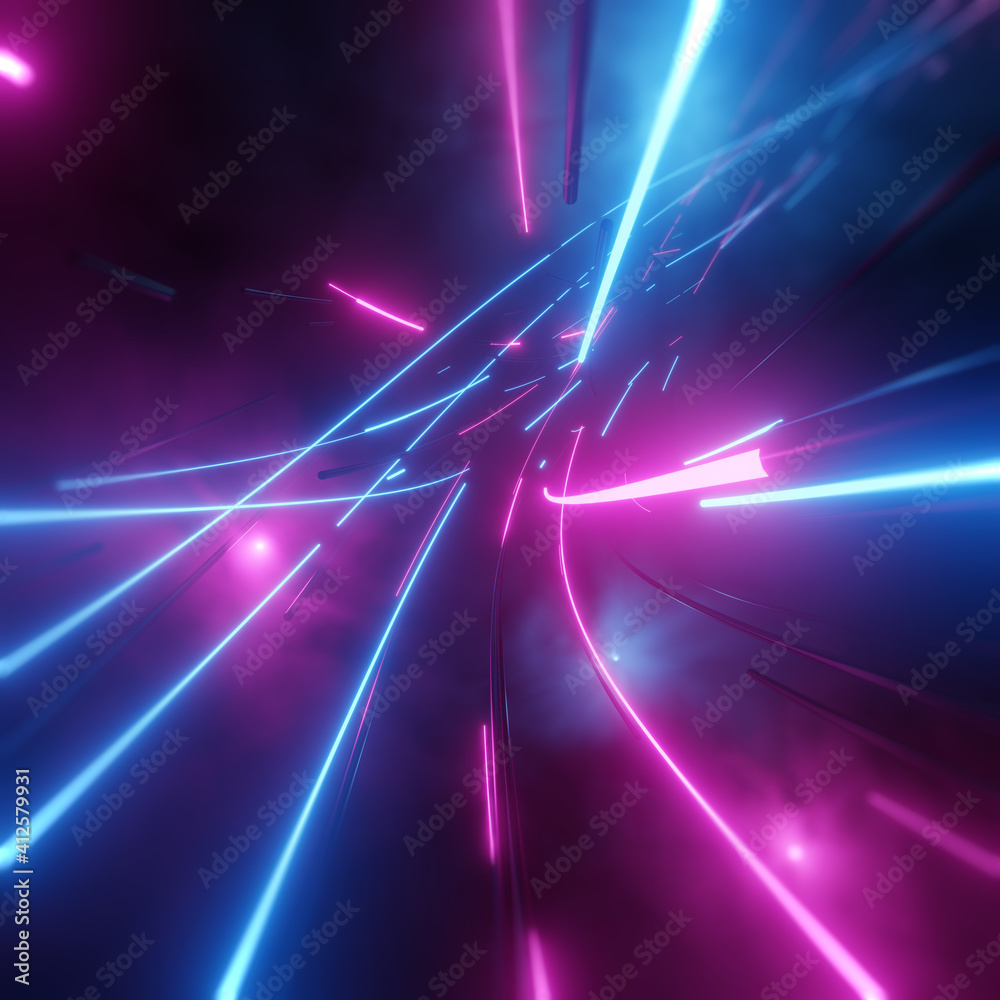 Illustrazione Stock Abstract neon lights into digital technology tunnel ...