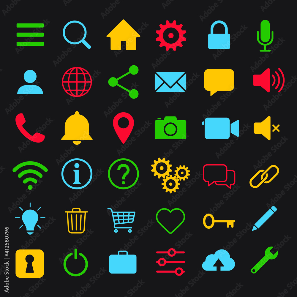 Web application interface icon collection. Internet page and website ...