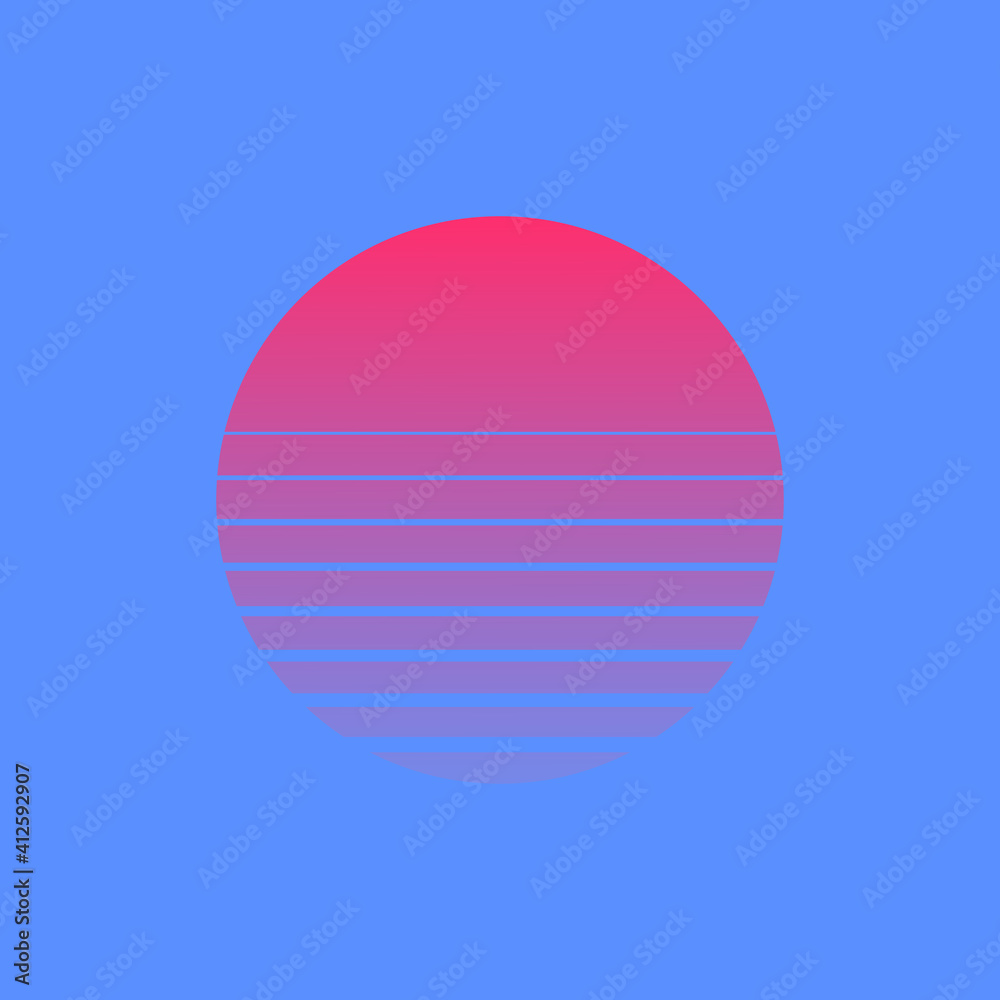 Vector illustration of retro sun in 80`s style. Retrowave, synthwave ...