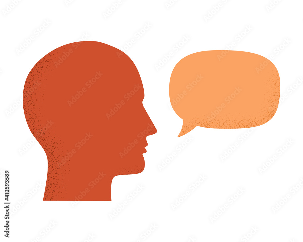 Vector illustration of human head silhouette talking through speech ...