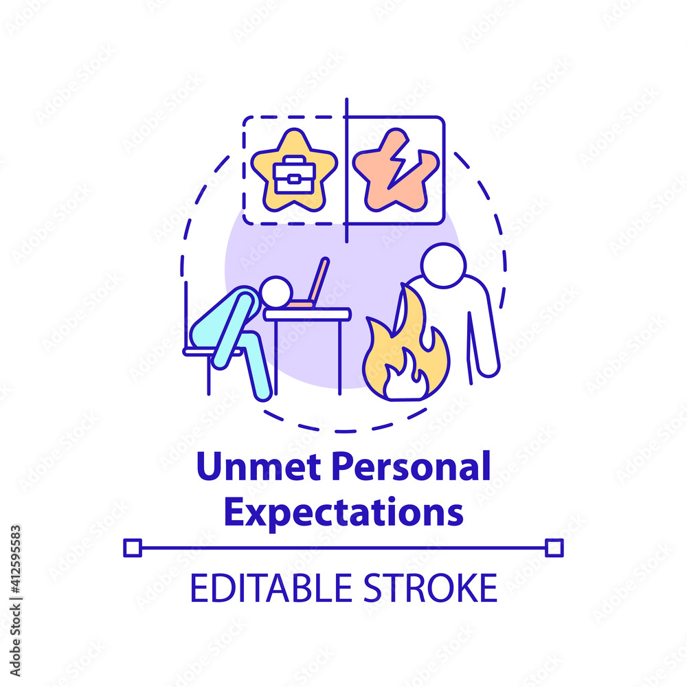 Unmet personal expectations concept icon. New worker emotional burden ...