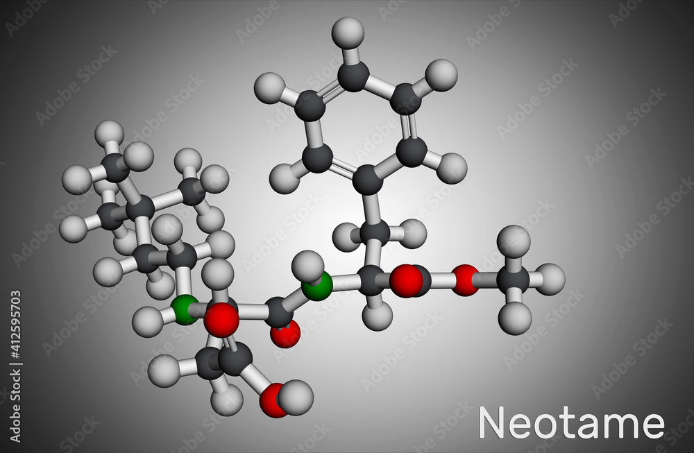 Neotame, sweetening agent, E961molecule. It is dipeptide with peptide ...