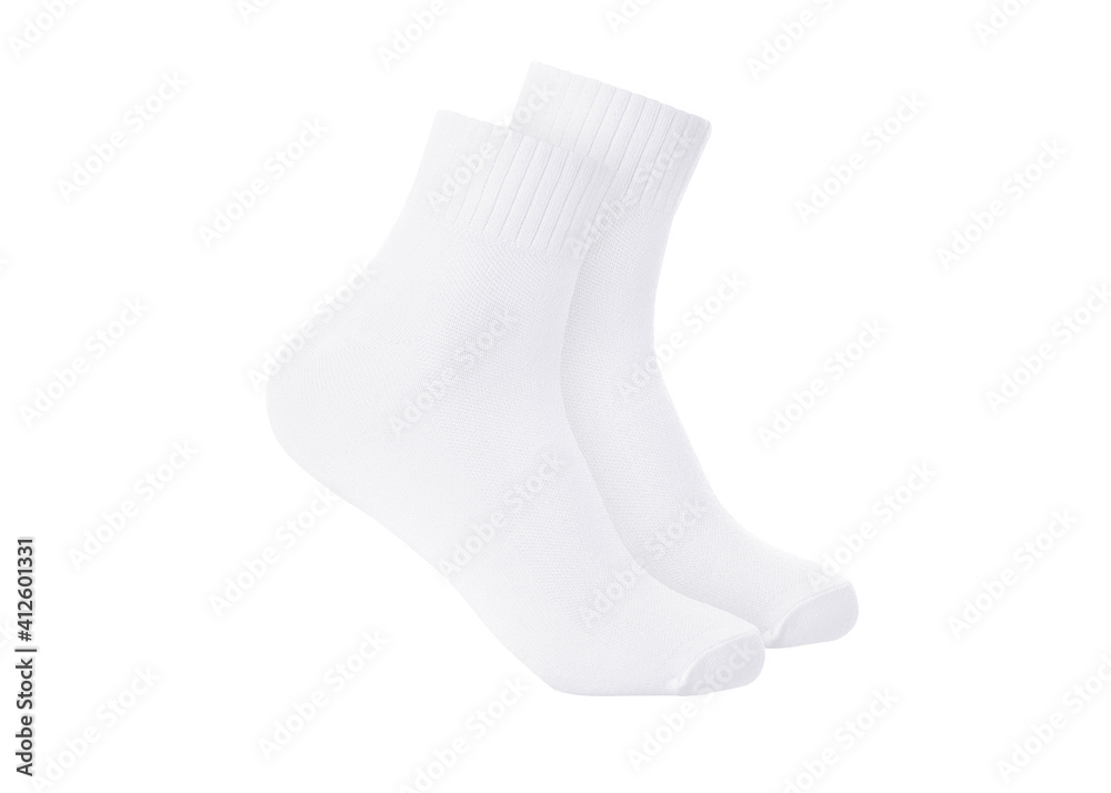 White color socks mockup for design isolated on white background. Set ...