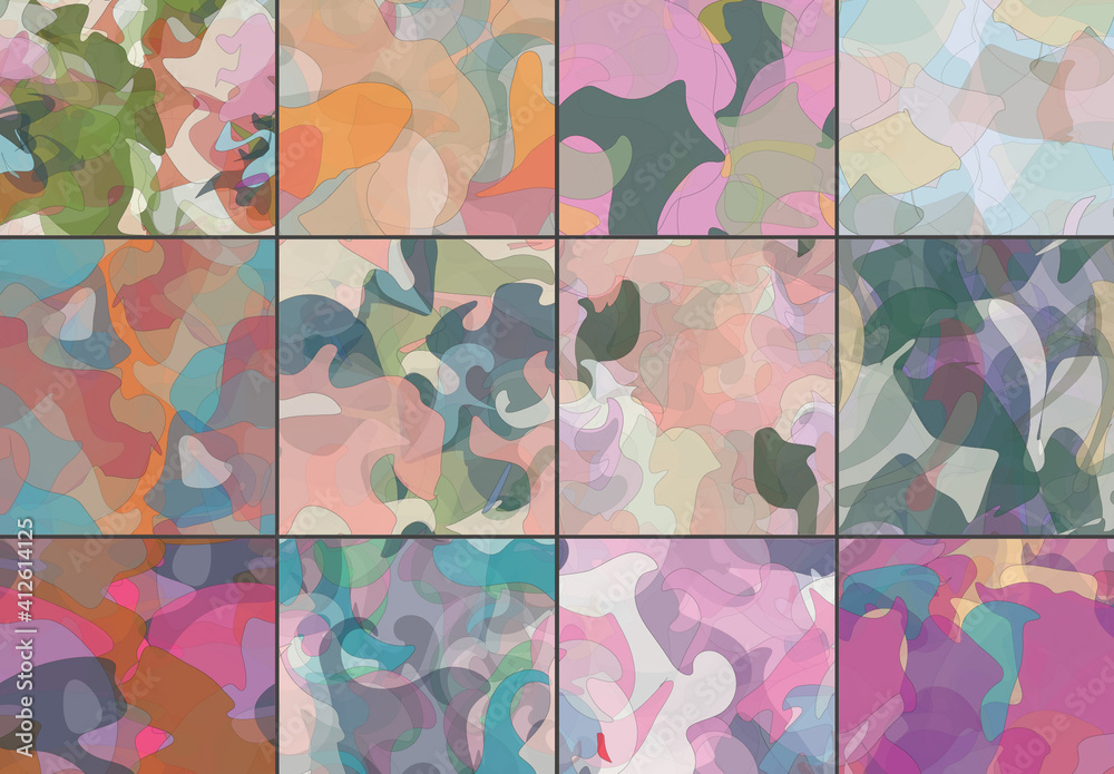 Seamless Pattern Set with Transparent Random Overlapping Wavy Shapes ...