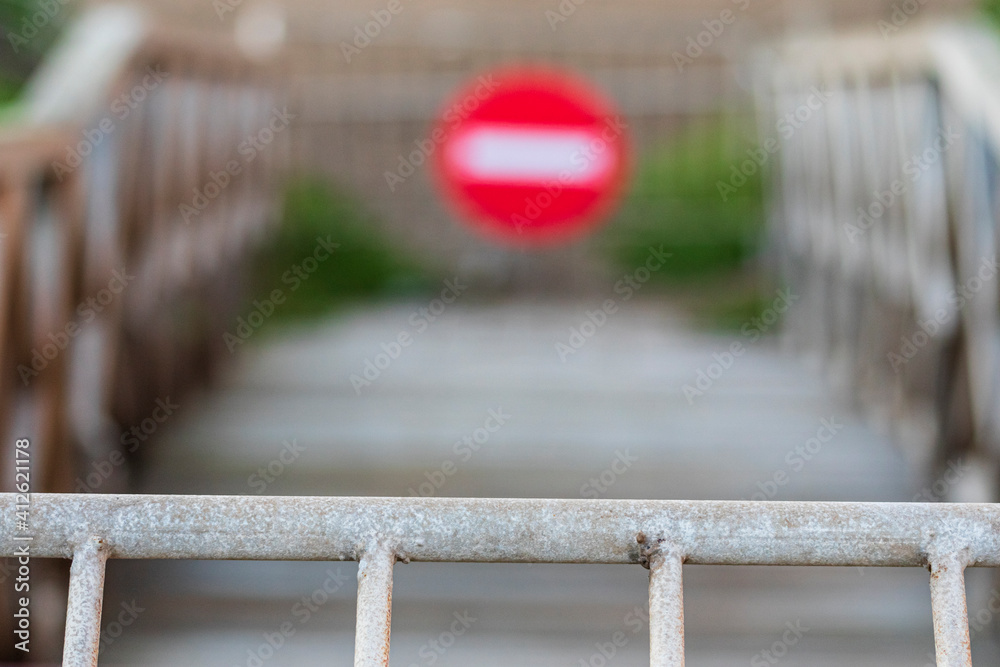 No Entry Traffic Sign with closure barrier in the front Stock Photo ...