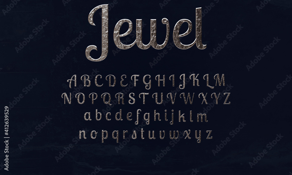 Beautiful calligraphic 3D handwriting font with glossy metal texture ...