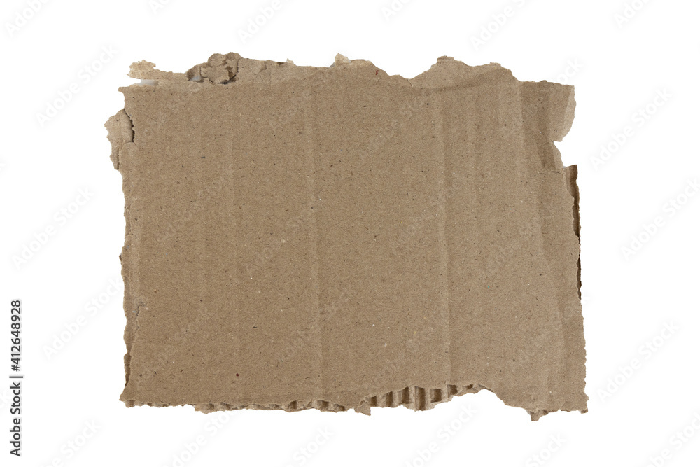 Ripped piece of cardboard isolated on white background. Cardboard scrap ...
