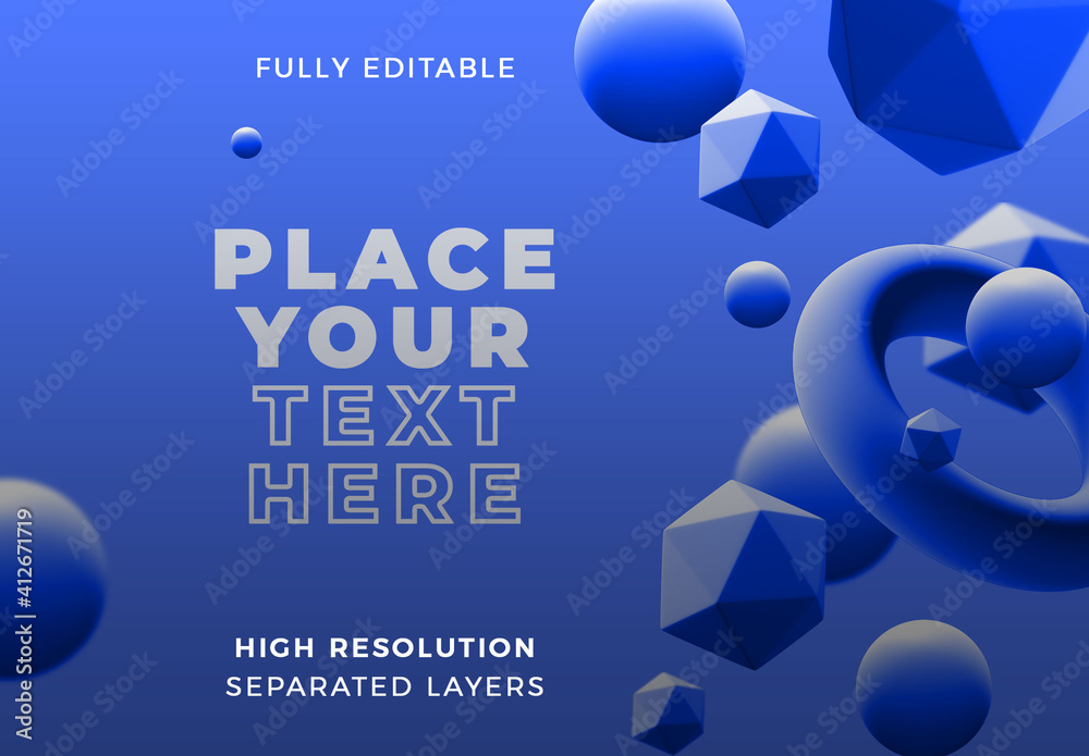 Mockup of Floating 3D Geometric Shapes on Deep Blue Background Stock ...