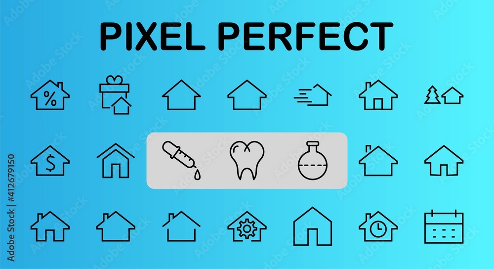 Simple set of line vector home icons. Contains house symbols at ...