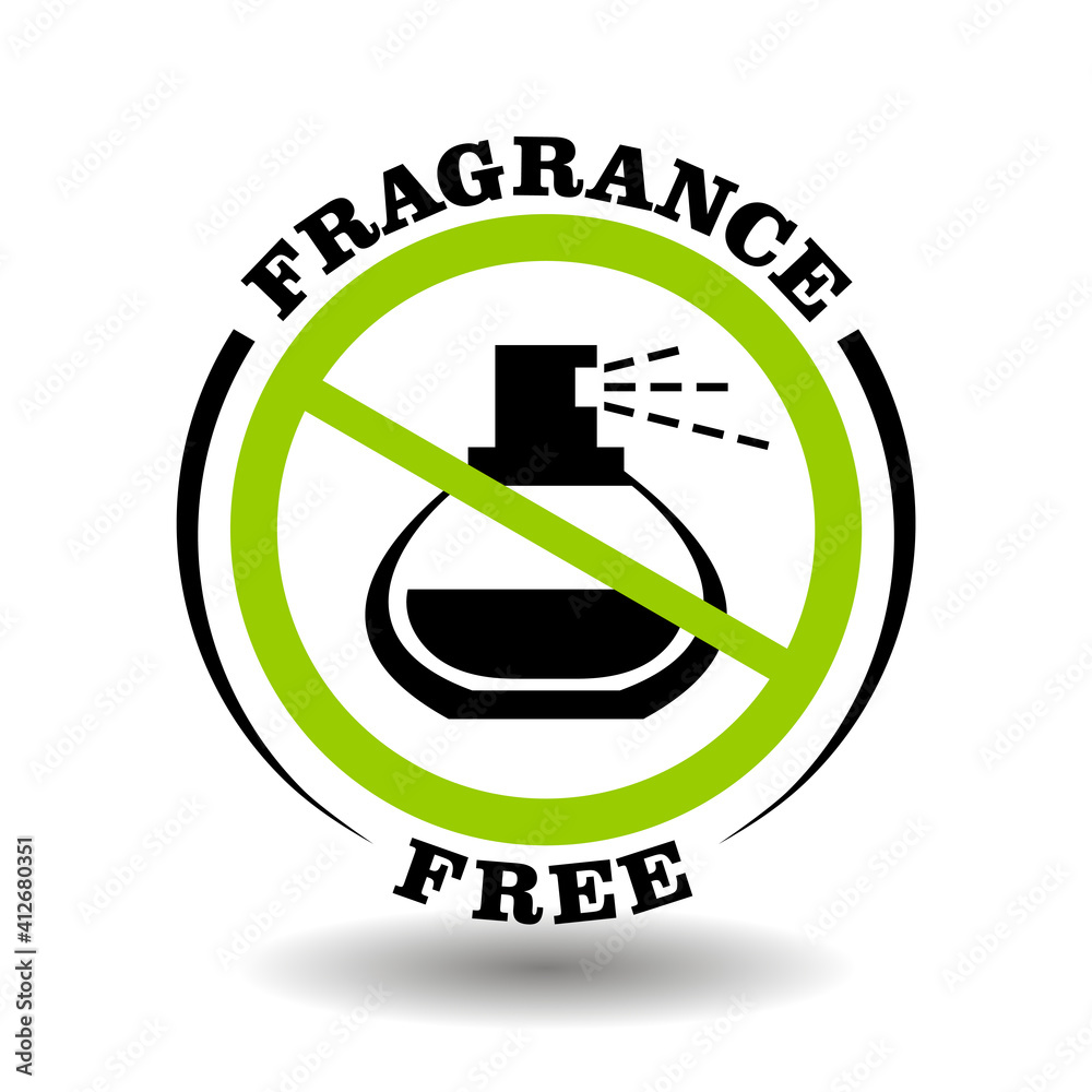 Fragrance free vector stamp with prohibited perfume bottle. Round icon ...
