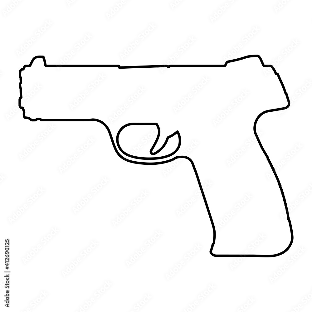 Pistol outline illustration. Handgun contour isolated on white. Vector ...