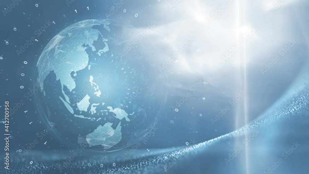 3D world rotating blue earth globe animation with star dust particles ...