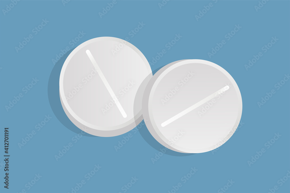 Two round pills vector flat illustration isolated on blue background ...