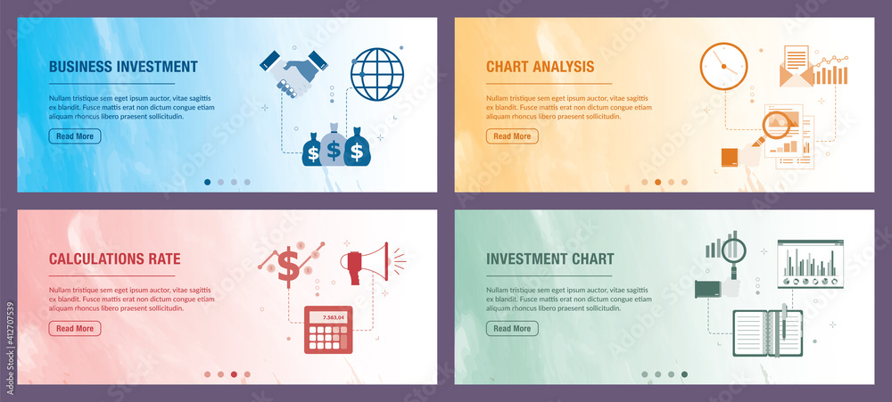 Vector set of vertical web banners with business investment, chart ...