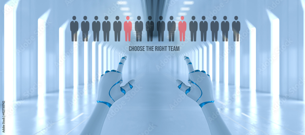 robot hand selecting a person symbol out of many in front of a ...