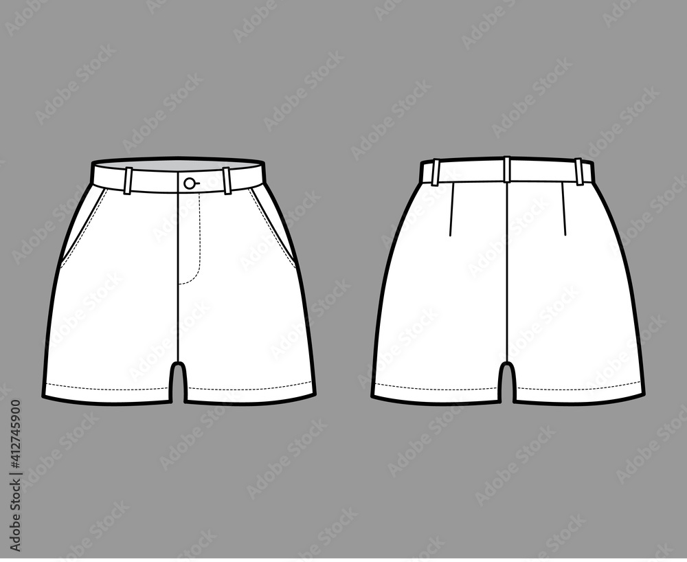 Short pants technical fashion illustration with mid-thigh length ...