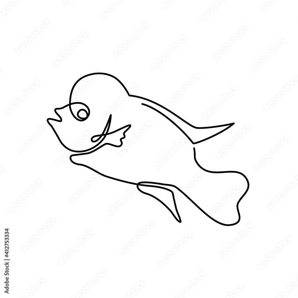 fish vector continuous line drawing illustration. flowerhorn fish. good ...