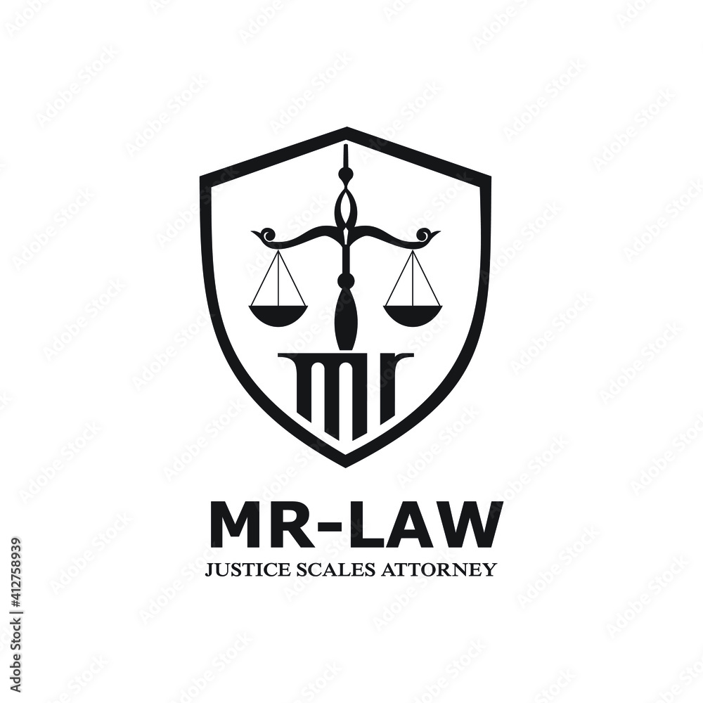 MR lettering attorney pillar mr law scales of justice simbol design ...