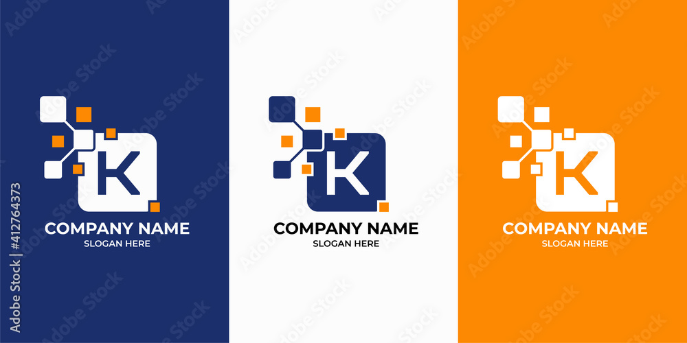 Letter K pixels logo initial design template. Illustration vector ...