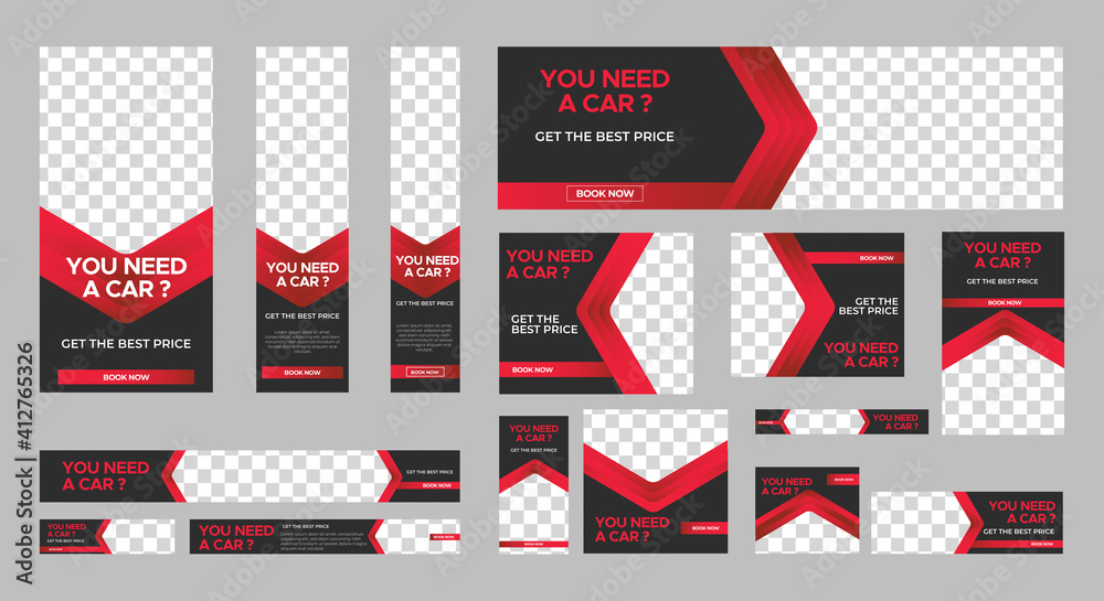 set of Rent Car web banners of standard size with a place for photos ...