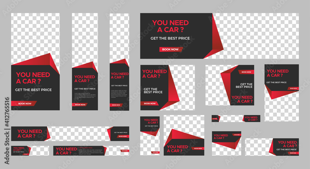 set of Rent Car web banners of standard size with a place for photos ...