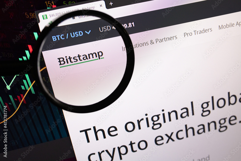 Americas, USA - February 11, 2021: Homepage of bitstamp website on the ...