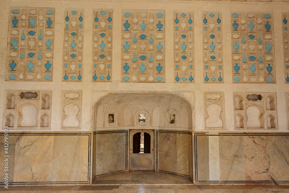 Mirror mosaics at Sheesh Mahal, mirror palace, Amer Fort, Jaipur ...