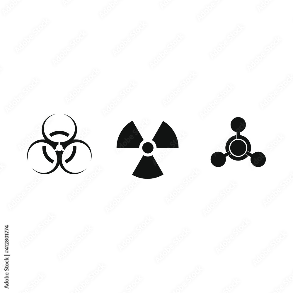 Toxic sign, symbol. Warning radioactive zone graphic vector set. Icon ...