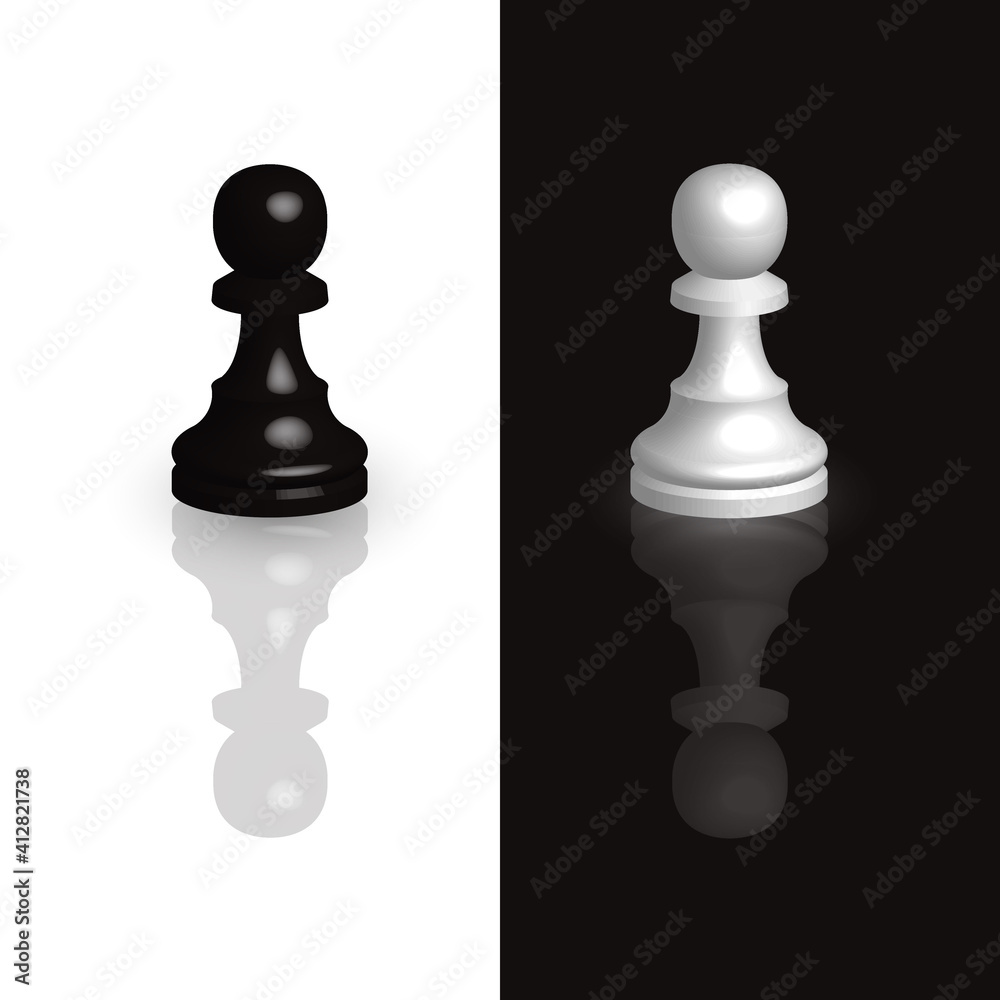 Realistic chess piece 3d pawn on a black and white background with its ...