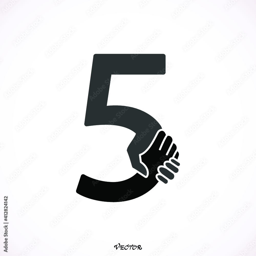 Number five 5 logo design handshake icon set background, Gray, black ...