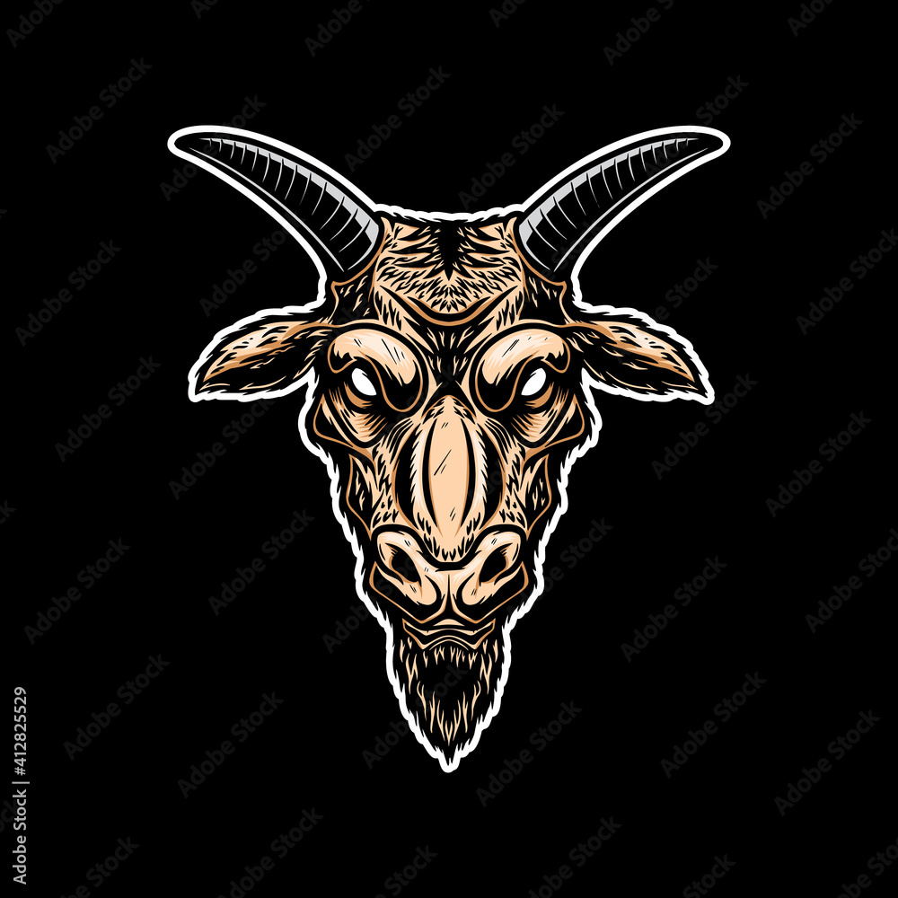 Illustration of goat head. Design element for poster card, logo, emblem ...