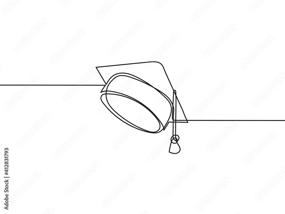 Graduation hat continuous line art style. Graduation cap isolated on ...
