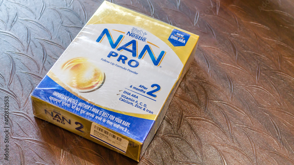 Nestlé (Nestle) NAN PRO packet is placed on a dark background Stock ...