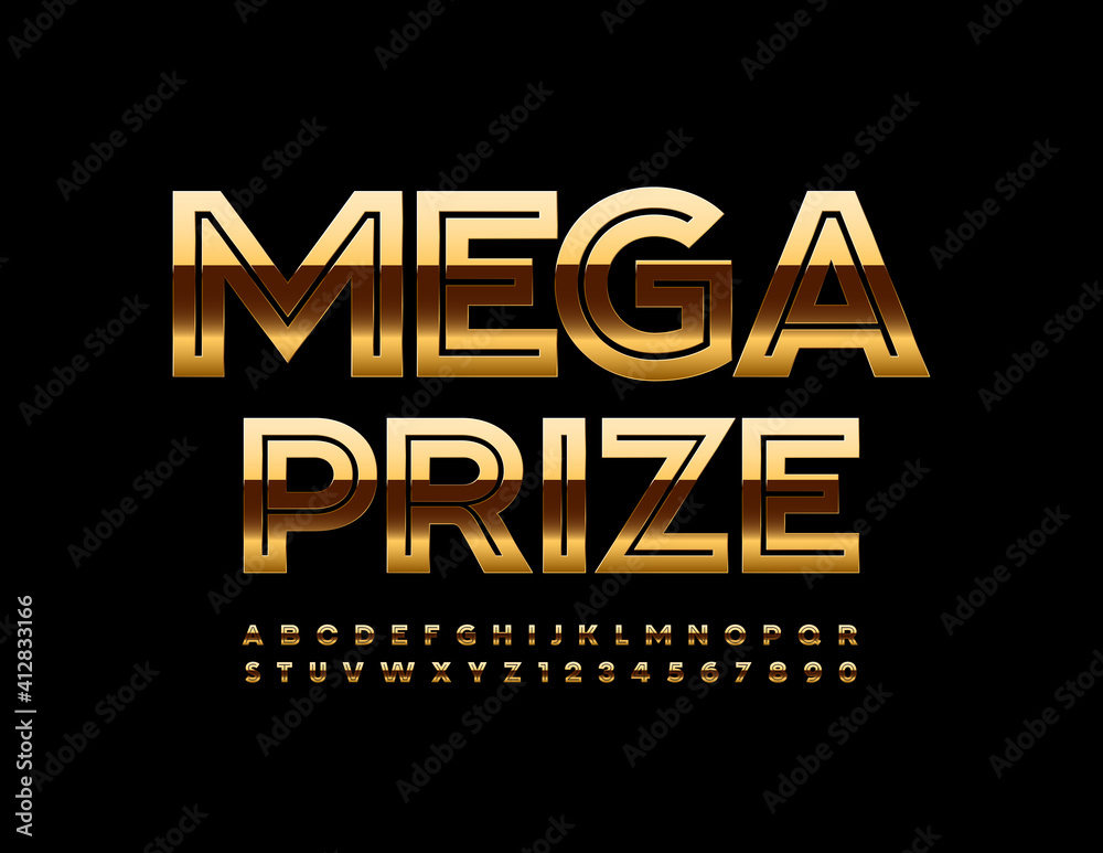 Vector premium poster Mega Prize. Creative chic Font. Golden Alphabet ...
