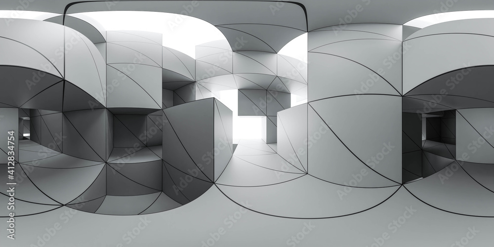 abstract 360 spherical panorama view of futuristic cube landscape 3d ...