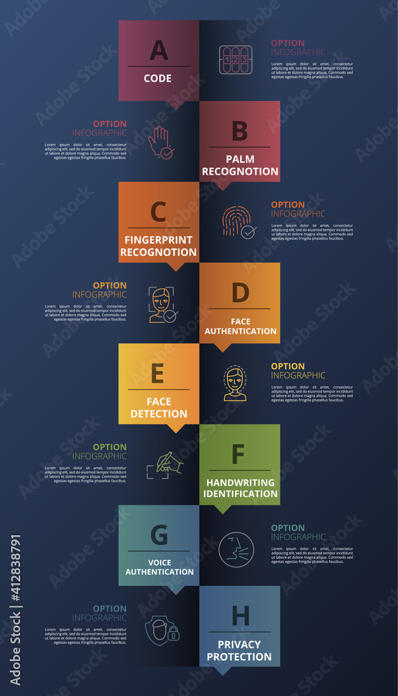 Infographic Authentication template. Icons in different colors. Include ...