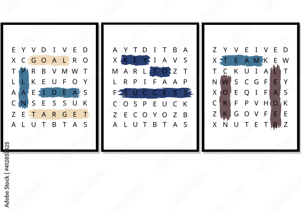 Three posters. A word search puzzle with a motivational messages for ...