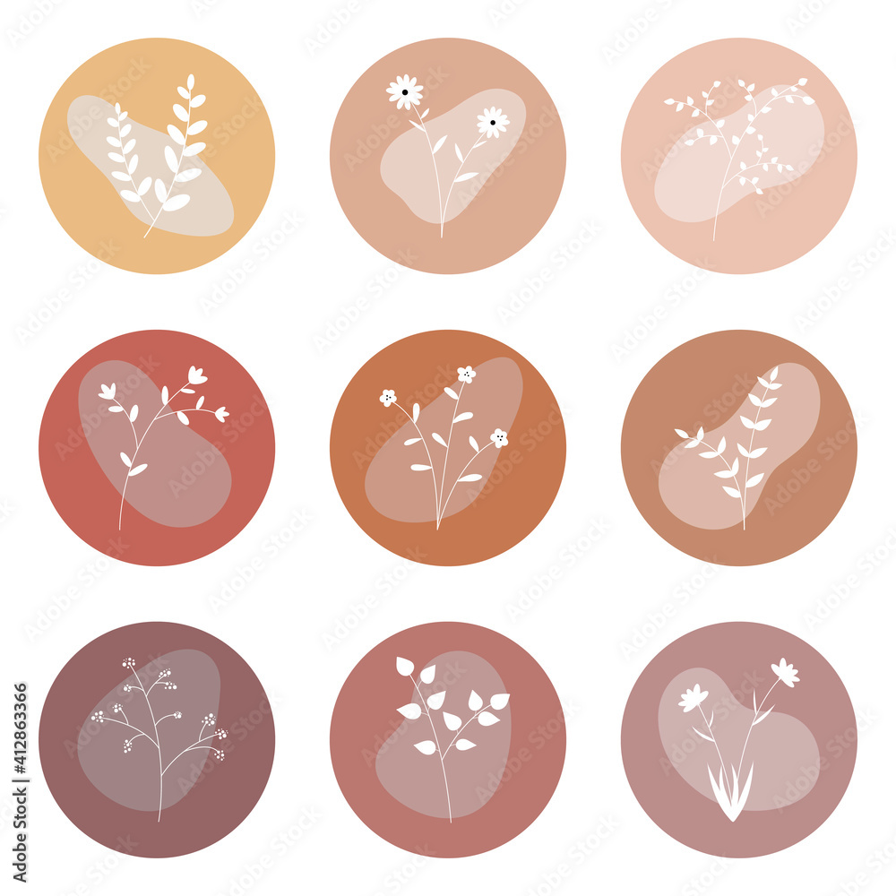 Vector icon set of plants for social media or web. Set of brown plants ...