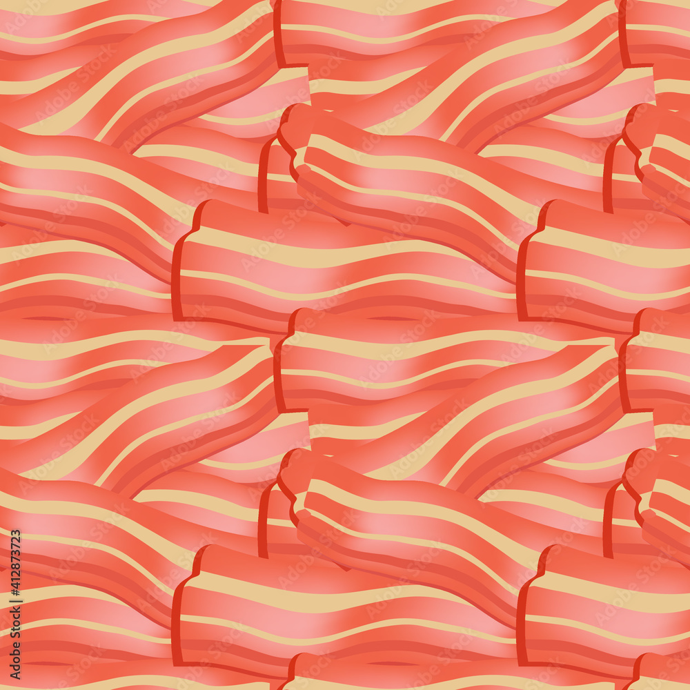 Bacon Strip of Crispy Emoji Pattern. Traditional Reddish Brown Food Seamless Background Symbols ...