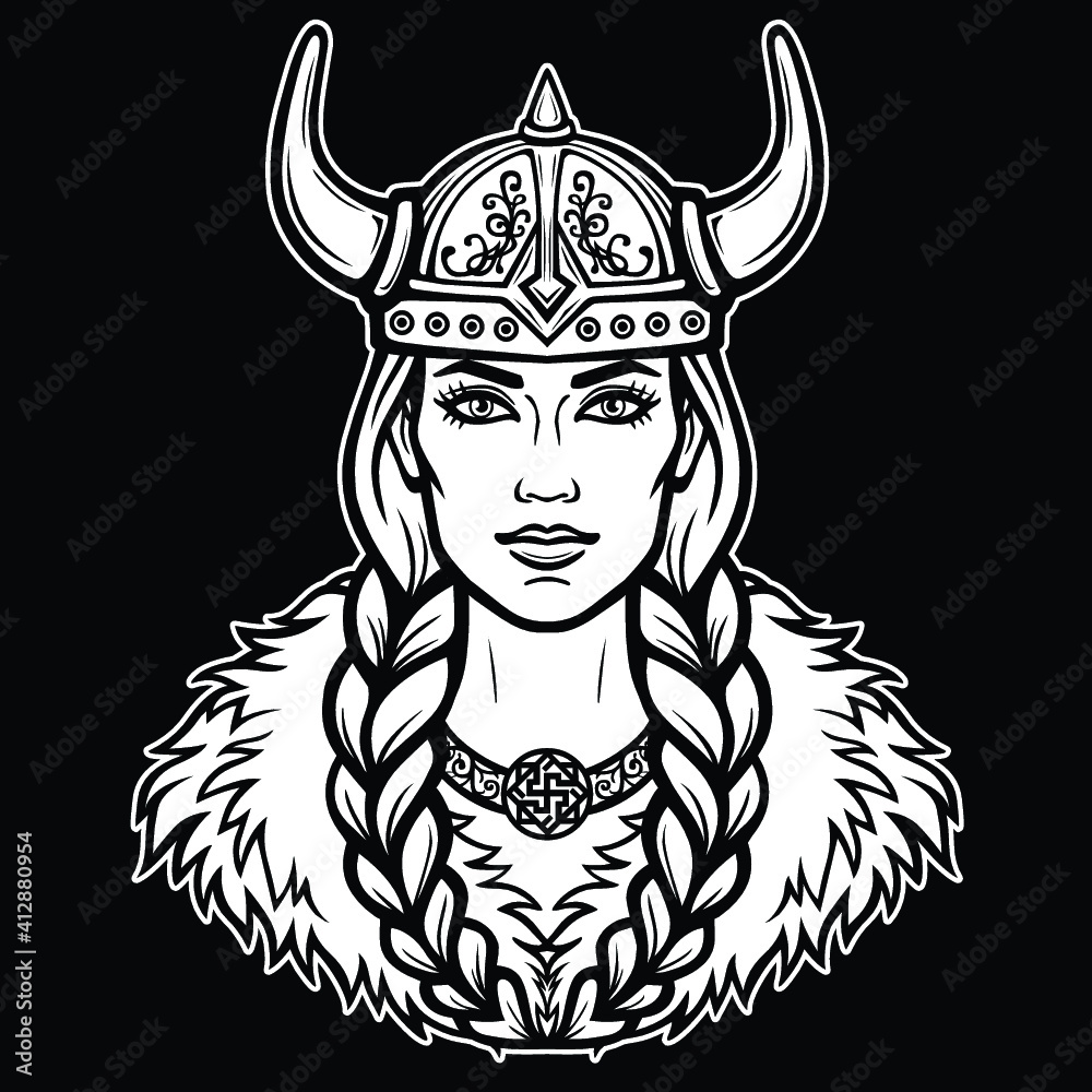Animation portrait of the beautiful young woman Valkyrie. Pagan goddess ...