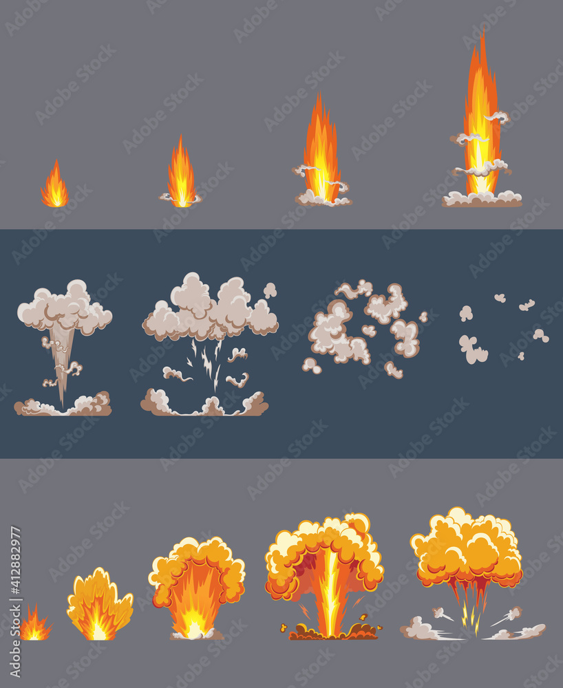 Cartoon explosion effect with smoke. Comic boom effect, explode flash ...