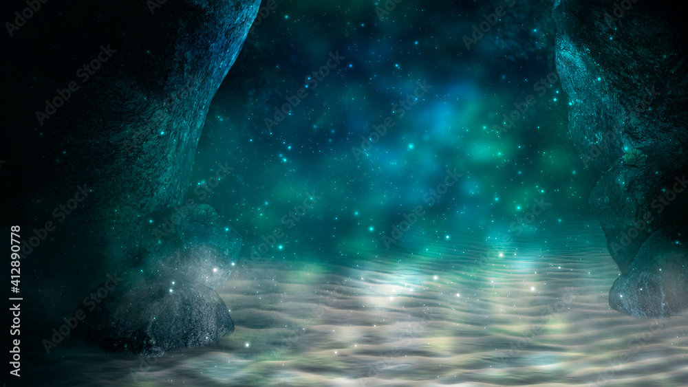 Depth of sea water, the bottom of the sea, the rays of the sun through ...