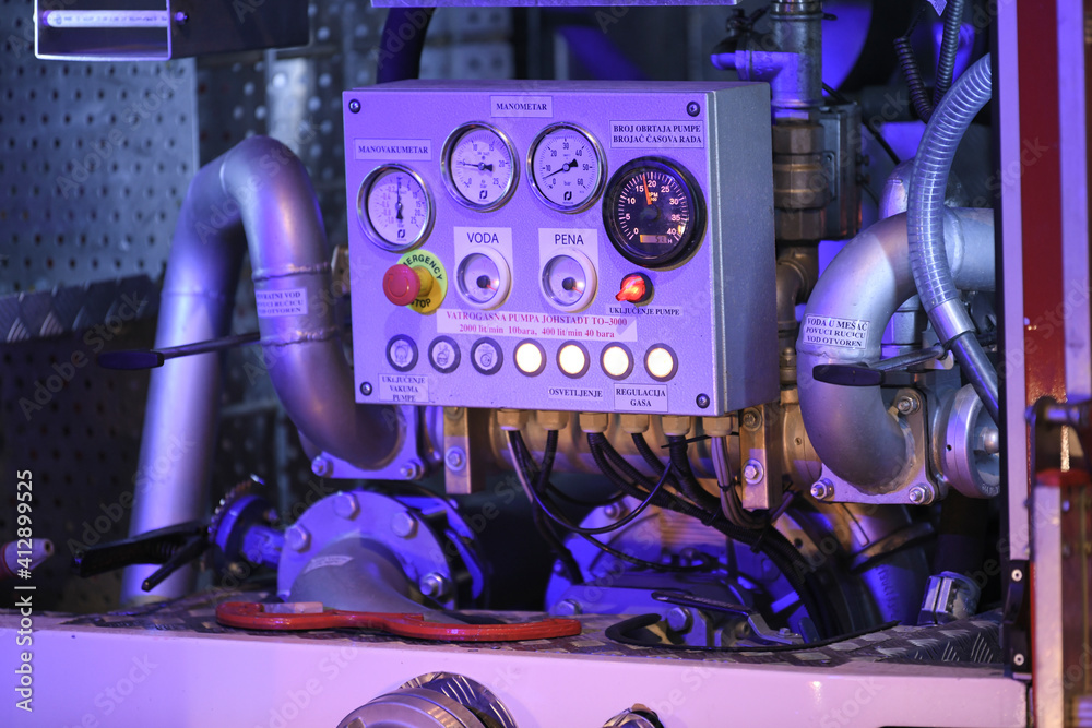 Firetruck pumping and valve control panel, firefighter car equipment of ...