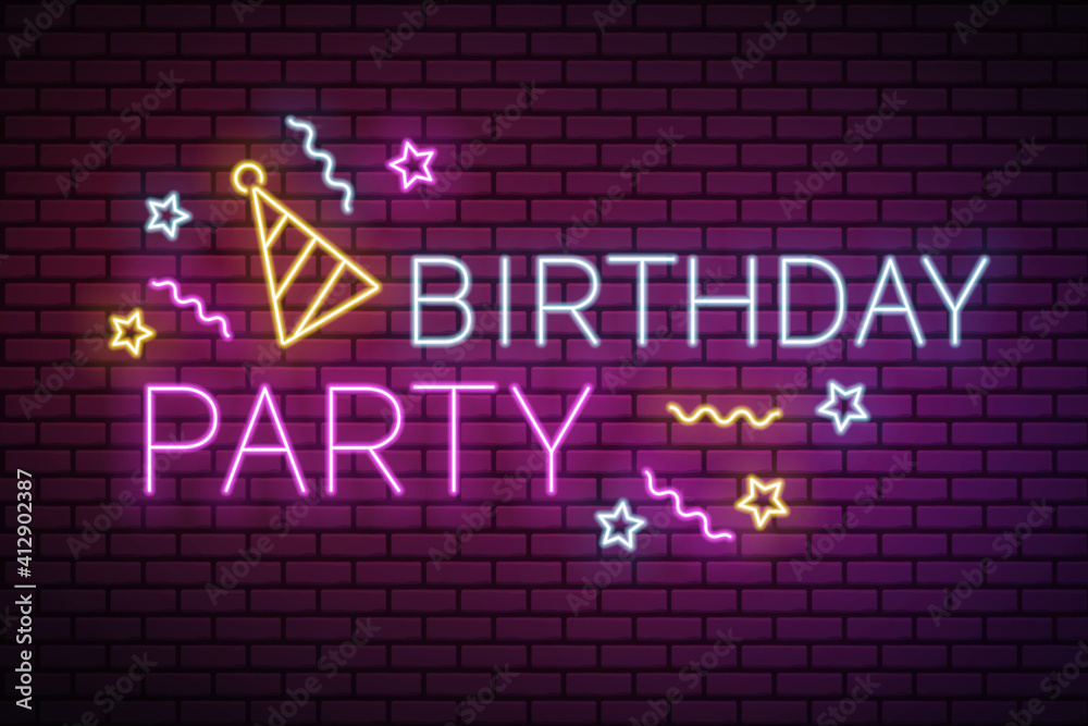 Neon birthday party vector illustration Stock Vector | Adobe Stock