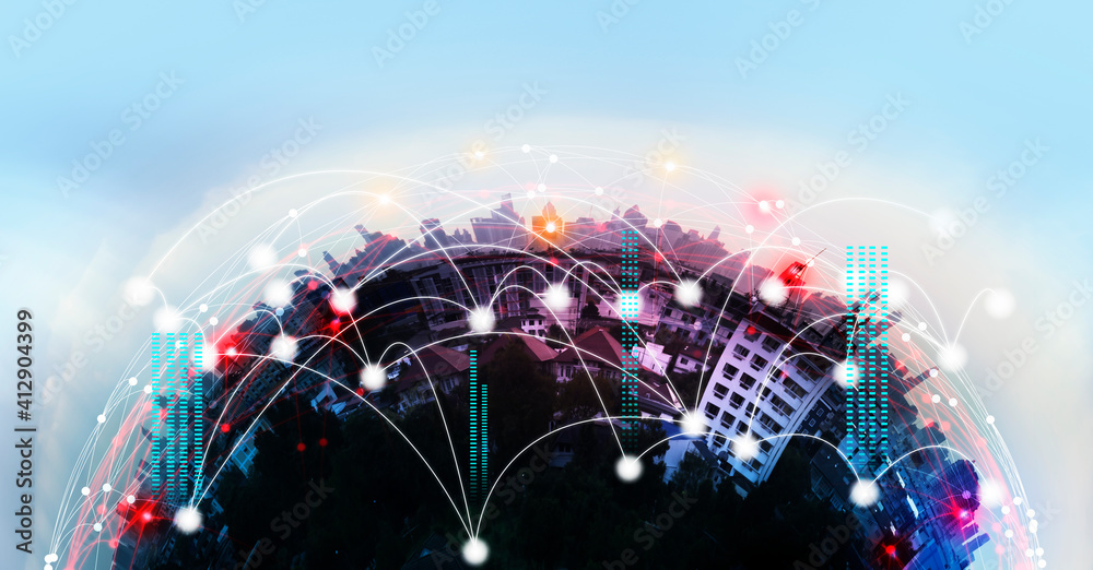 Network Connection technology and Smart city concept.5G network and ...