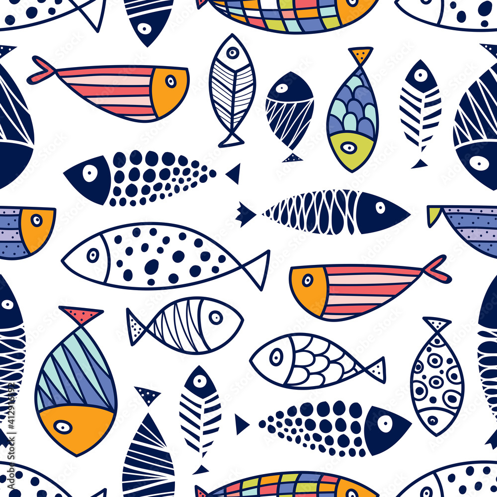 Cute fish. Kids line background. Seamless pattern. Can be used in ...